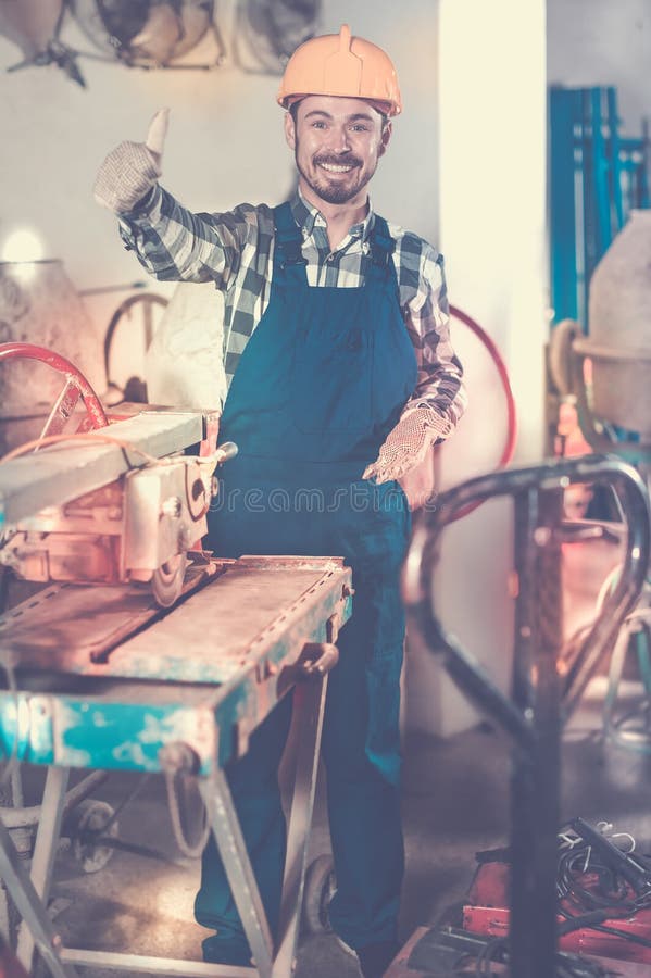 Working Man Practicing with Disk Saw Machine Stock Image - Image of ...