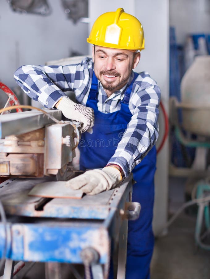 Working Man Practicing with Disk Saw Machine Stock Photo - Image of ...