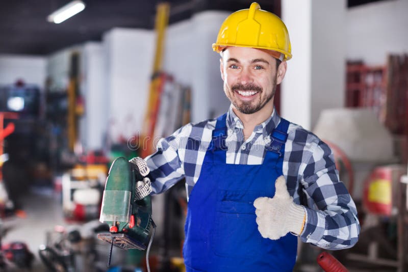Working Man Practicing with Power Jigsaw Stock Image - Image of jigsaw ...