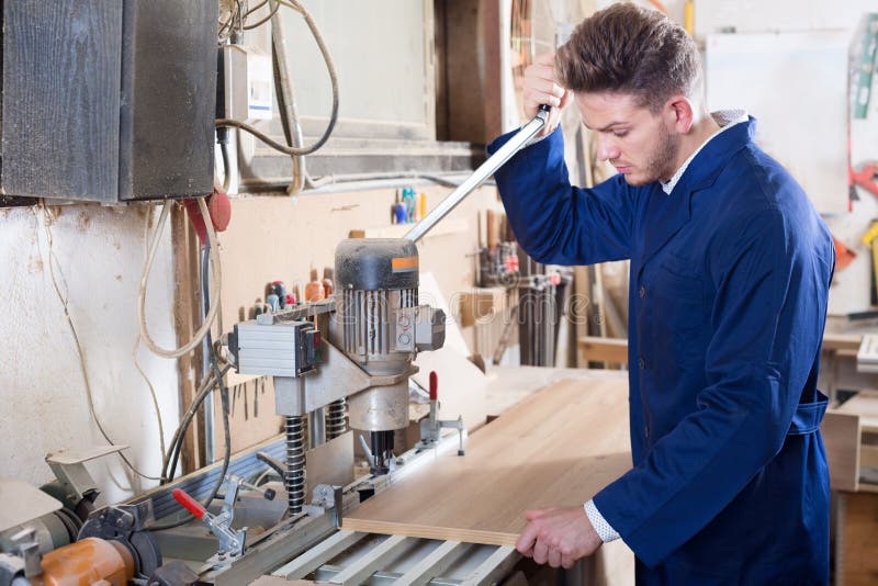 Working Man Preparing Chipboard for Work Stock Image - Image of panel ...