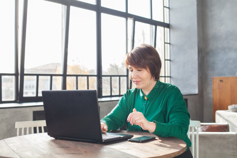 Working Mature Woman with Laptop Computer Indoors Stock Photo - Image ...