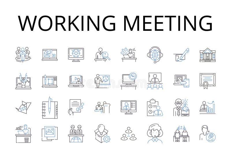 Working Meeting Line Icons Collection. Planning Session, Team ...
