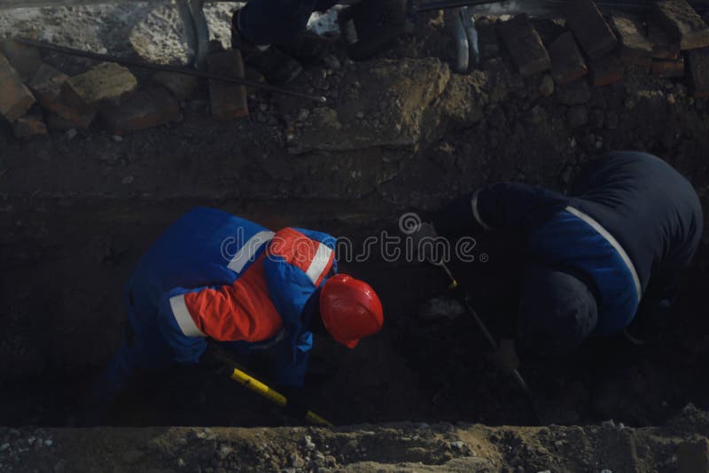 Working Men in the Form of Standing Around a Sand Pit Stock Image ...