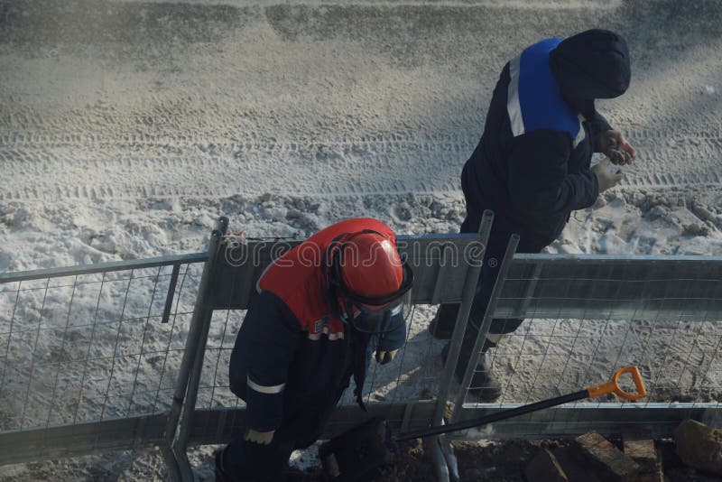 Working Men in the Form of Standing Around a Sand Pit Stock Image ...