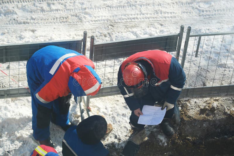 Working Men in the Form of Standing Around a Sand Pit Stock Image ...