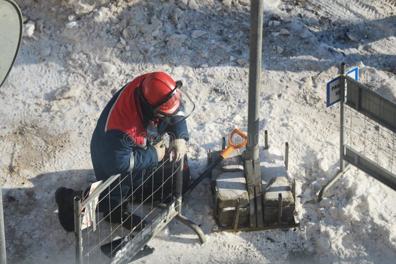 Working Men in the Form of Standing Around a Sand Pit Stock Image ...