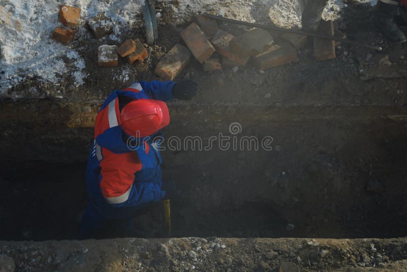 Working Men in the Form of Standing Around a Sand Pit Stock Image ...