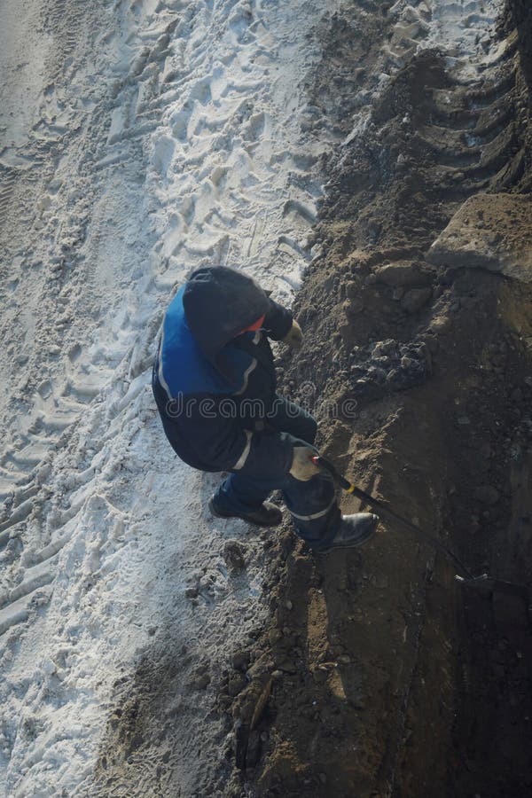 Working Men in the Form of Standing Around a Sand Pit Stock Image ...