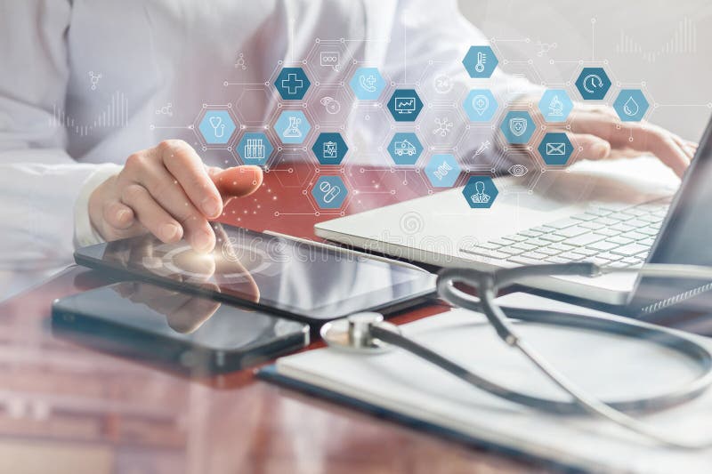 Working with Mobile Devices in Medical Facilities Stock Image - Image ...