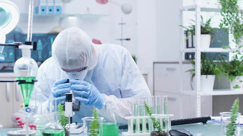 In Modern High End Laboratory Scientist in Coverall is Taking Various ...