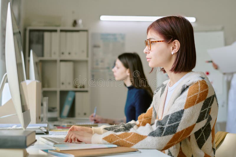 Working in Modern Office Environment with Computers Stock Image - Image ...