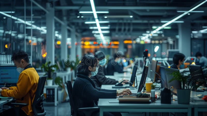 Working in a Modern Office with a Sense of Tightness Crowded, Co Stock ...