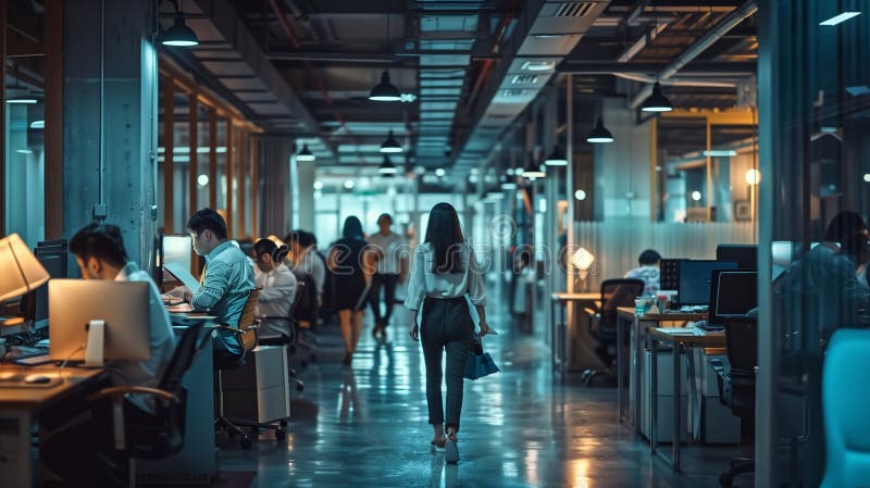 Working in a Modern Office with a Sense of Tightness Crowded, Co Stock ...