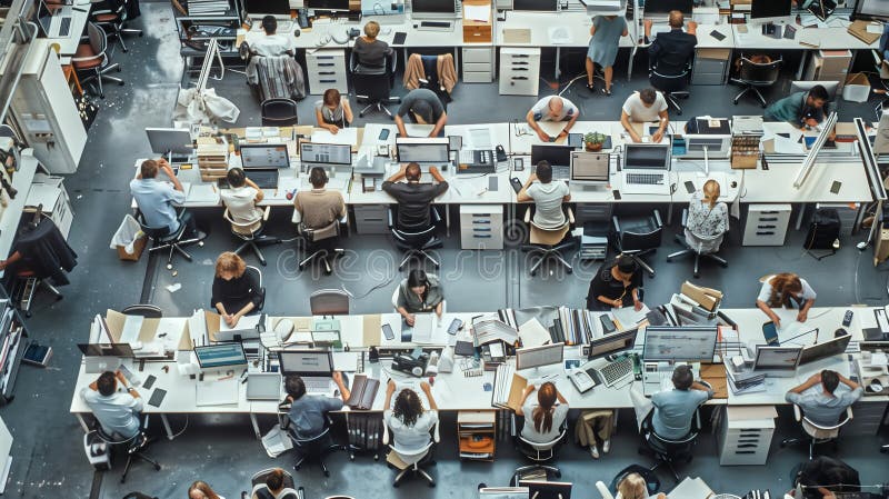 Working in a Modern Office with a Sense of Tightness Crowded, Co Stock ...