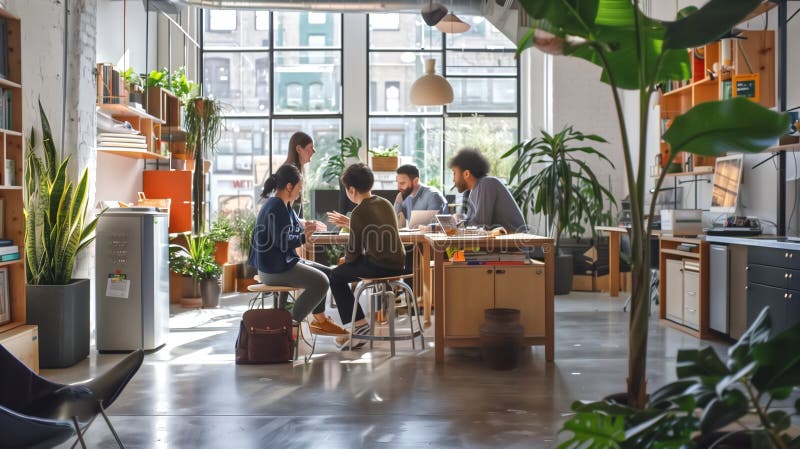 Working in a Modern Office with a Sense of Tightness Crowded, Co Stock ...