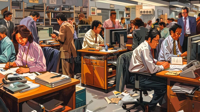 Working in a Modern Office with a Sense of Tightness Crowded, Co Stock ...