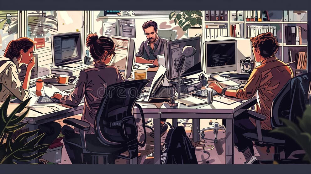 Working in a Modern Office with a Sense of Tightness Crowded, Co Stock ...