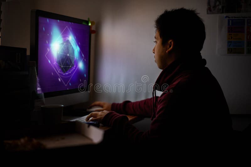 Working on a New Game. a Young Programmer Focused on His Work. Stock ...
