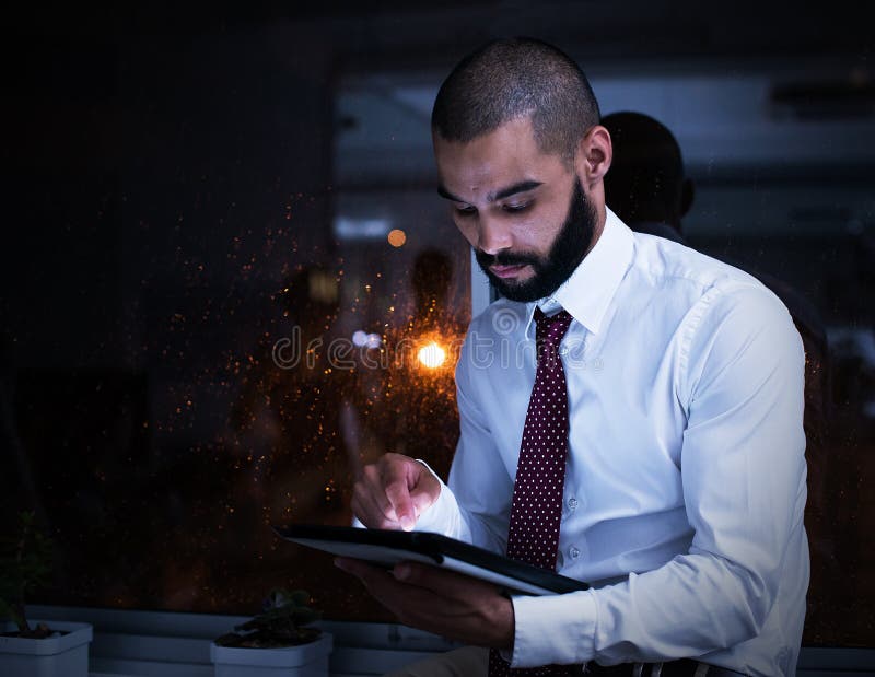 Working into the Night. an Office at Night Time. Stock Image - Image of ...