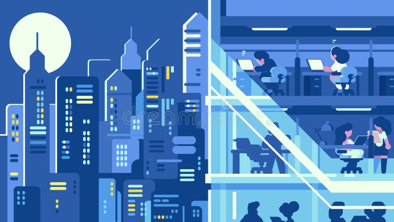 Working in night office stock vector. Illustration of busy - 103869092