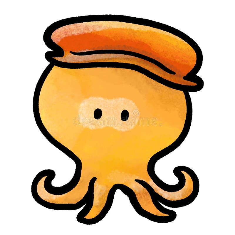 Cute Cartoon Orange Octopus with Hat Illustration, Cartoon Octopus ...