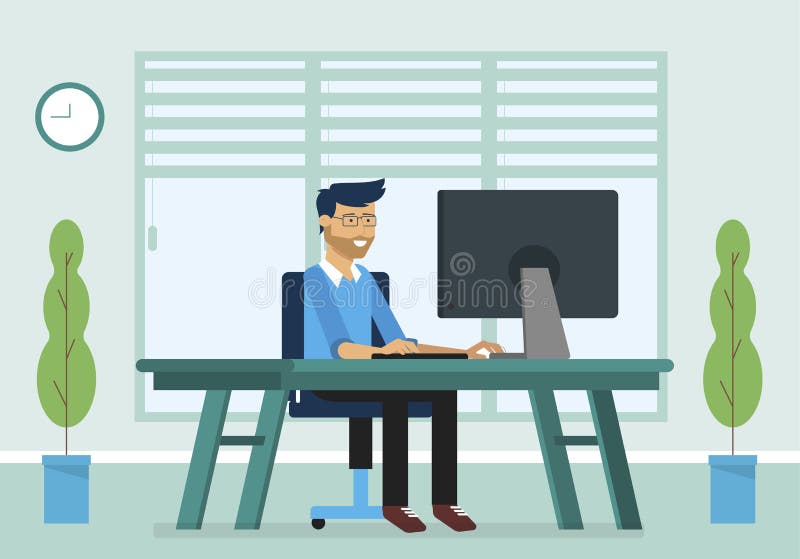 Working in the Office Illustration Stock Illustration - Illustration of ...