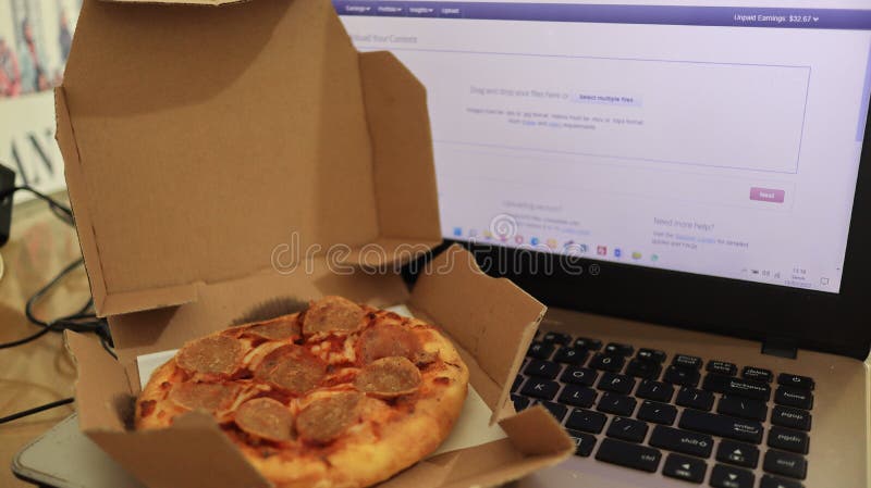 Working Office with a Tasty Pizza Stock Image - Image of appetizer ...