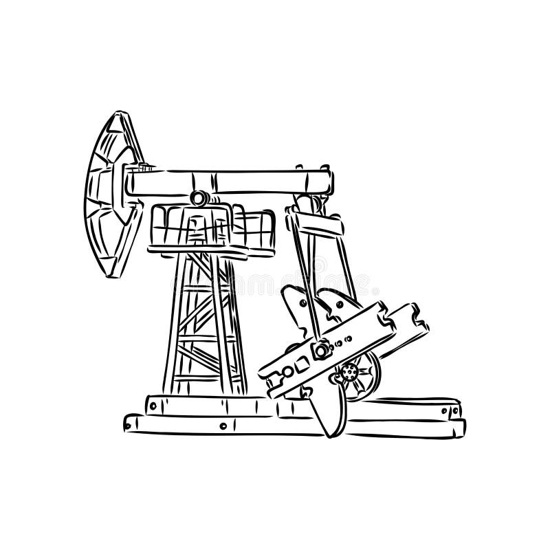 Working Oil Pump. Hand Drawn Sketch Illustration Isolated on White ...