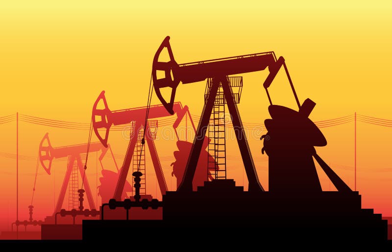 Working Oil Pumps and Drilling Rig Stock Vector - Illustration of ...