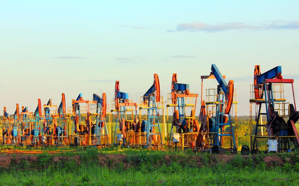 Working oil pumps in row stock image. Image of outdoors - 19943477