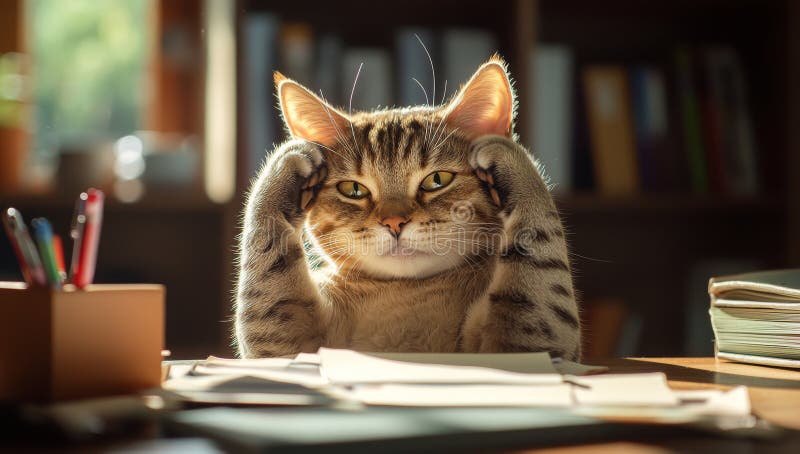 Working at an Overcrowded Desk and Loaded with Excessive Work ...