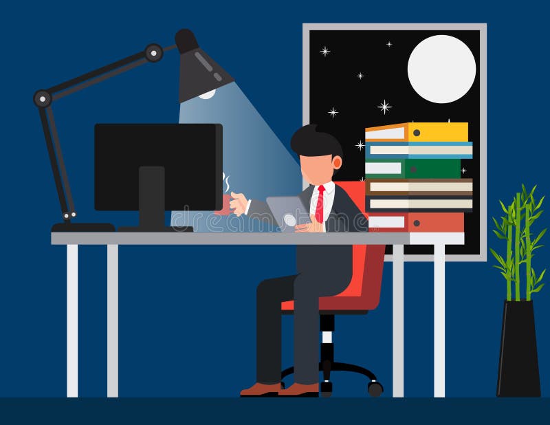 Working Overtime. Businessman Work Hard in Rush To Finish Project in ...