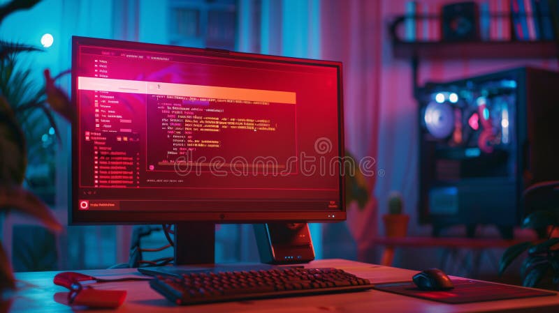 The Working Pc of an Hacker Background Stock Photo - Image of generated ...
