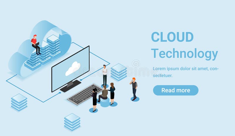 Working People with Computer and Smartphone. Cloud Technology Concept ...