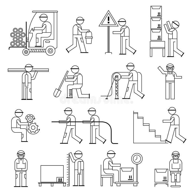 Working People Construction Icons Stock Illustration - Illustration of ...