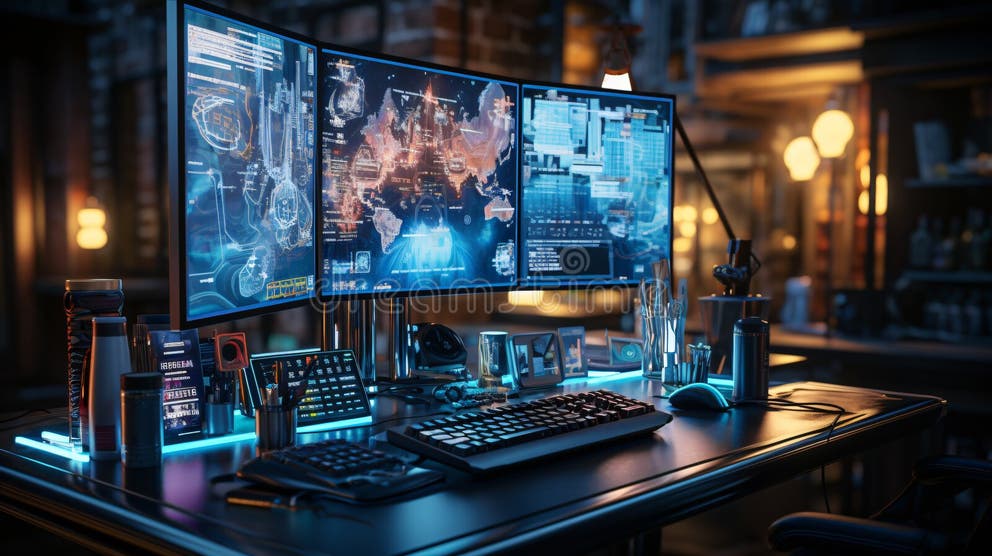 Working Place with Computer at the Evening Stock Illustration ...