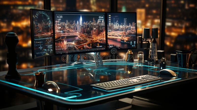 Working Place with Computer at the Evening Stock Illustration ...