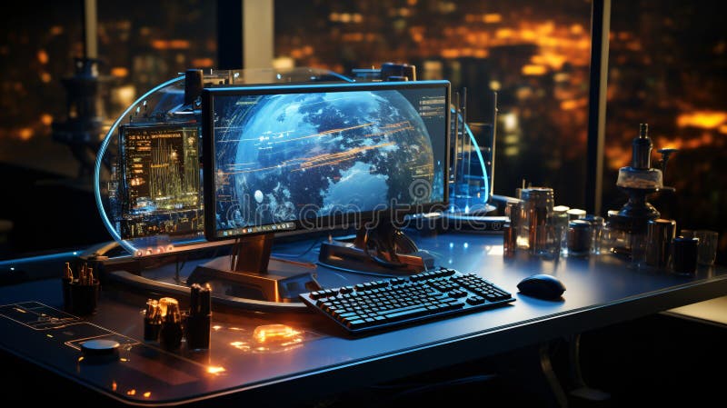 Working Place with Computer at the Evening Stock Illustration ...