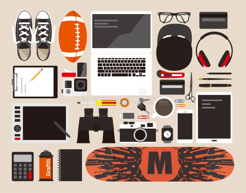 Working Place, Computer and Other Things on the Desk, Vector ...