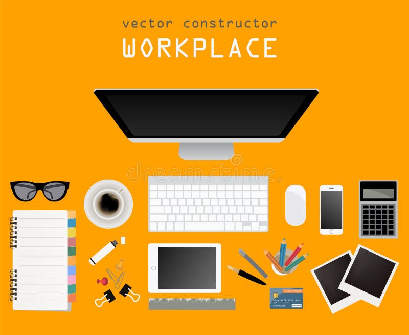 Working Place in Flat Design. Constructor of Your Own Work Space Stock ...