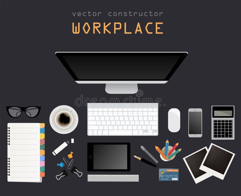 Working place vector stock vector. Illustration of flat - 81618787
