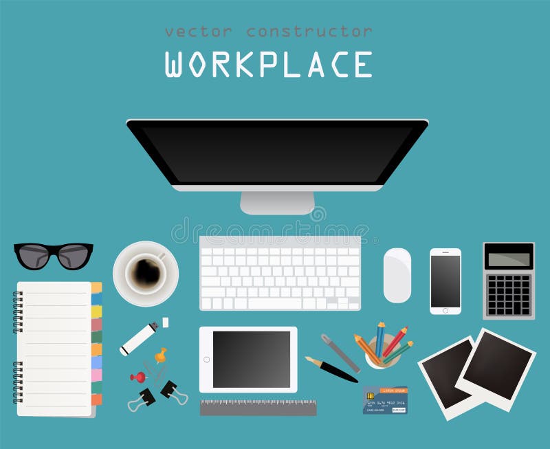 Working Place in Flat Design. Constructor of Your Own Work Space Stock ...