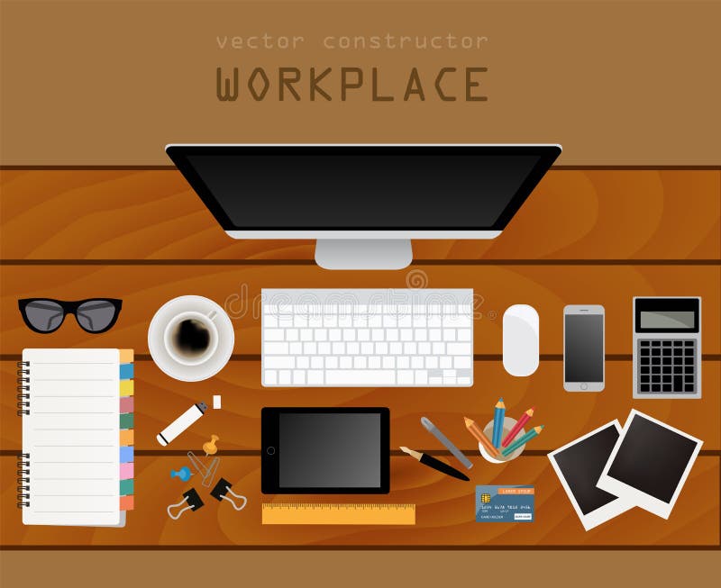 Working Place in Flat Design. Constructor of Your Own Work Space Stock ...