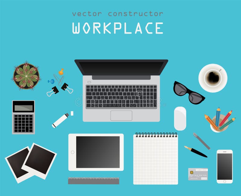 Working Place in Flat Design. Constructor of Your Own Work Space Stock ...