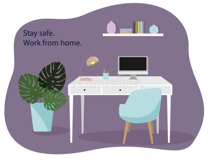 Working Place at Home Vector Illustration. Stock Vector - Illustration ...