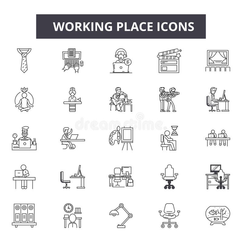 Working Place Line Icons, Signs, Vector Set, Outline Illustration ...