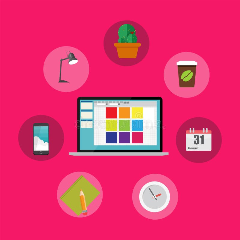 Working Place Modern Office Interior Flat Design Stock Vector ...