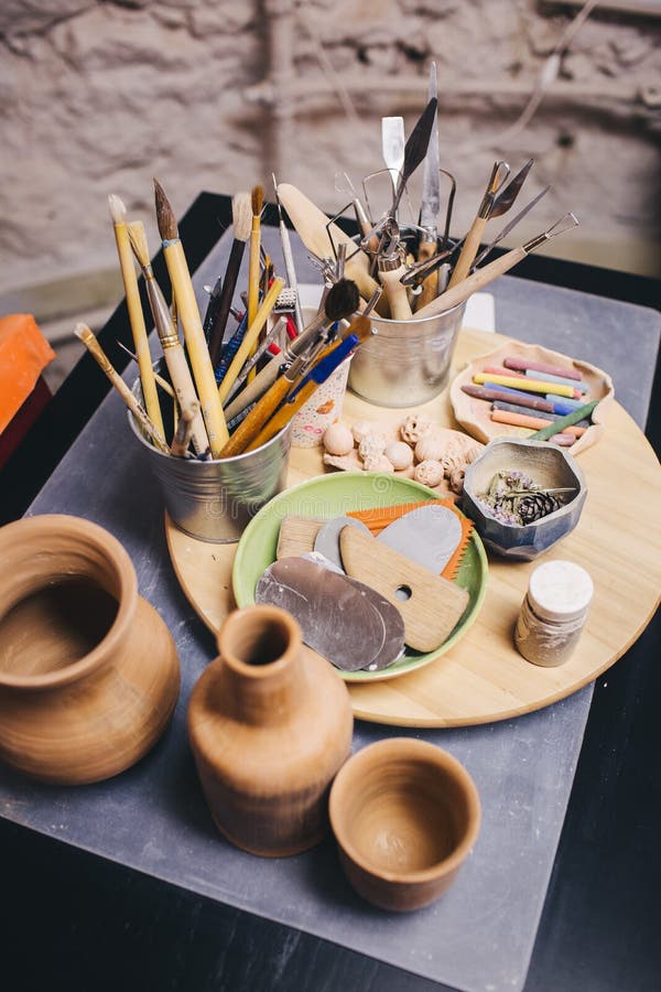 Working Place of Potter Master with Accessories Stock Image - Image of ...
