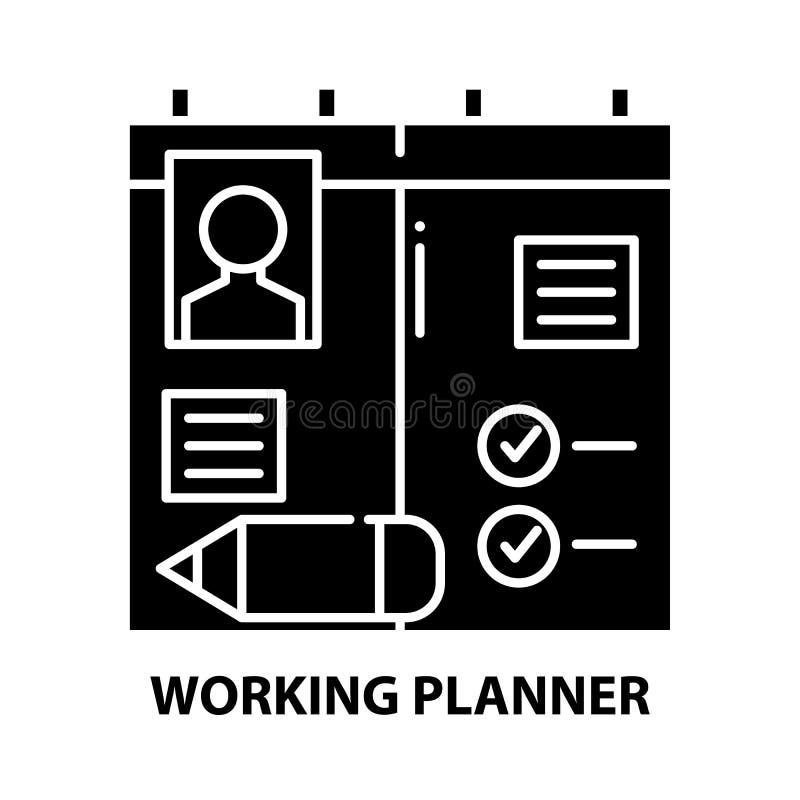 Working Planner Symbol Icon, Black Vector Sign with Editable Strokes ...