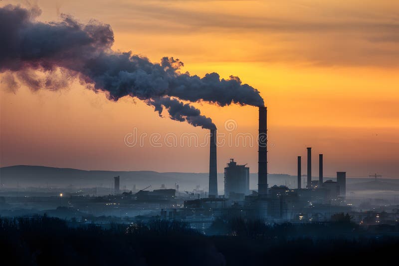 Working Plants Smoke Stack Emits Smog and Air Pollution Stock ...